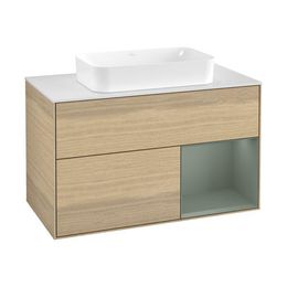 Villeroy & Boch Villeroy und Boch Finion Waschtischunterschrank F661GMPC 100x60,3x50,1cm, Regal rechts Olive Matt Lacquer, Oak Veneer