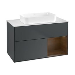Villeroy & Boch Villeroy und Boch Finion Waschtischunterschrank F661GNHG 100x60,3x50,1cm, Regal rechts Walnut veneer, Midnight Blue Matt Lacquer