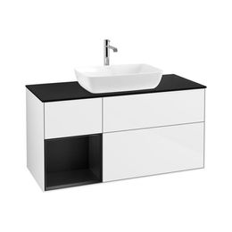 Villeroy & Boch Villeroy und Boch Finion Waschtischunterschrank G822PDGF 120cm, Abdeckplatte black matt, Emotion, Regale Black matt lacquer, Glossy white lacquer