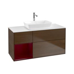 Villeroy & Boch Villeroy und Boch Finion Waschtischunterschrank G821HBGN 120cm, Abdeckplatte white matt, Emotion, Regale Peony matt lacquer, Walnut veneer