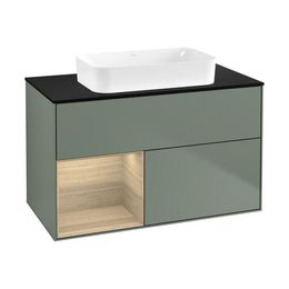 Villeroy & Boch Villeroy und Boch Finion Waschtischunterschrank F652PCGM 100x60,3x50,1cm, Regal links Oak Veneer, Olive Matt Lacquer