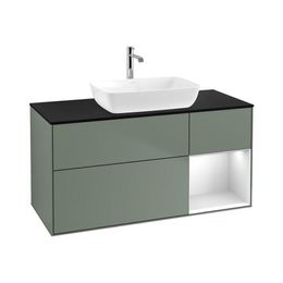 Villeroy & Boch Villeroy und Boch Finion Waschtischunterschrank F832MTGM 120cm, Abdeckplatte black matt, Regale White matt lacquer, Olive Matt Lacquer