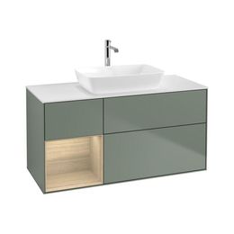 Villeroy & Boch Villeroy und Boch Finion Waschtischunterschrank G821PCGM 120cm, Abdeckplatte white matt, Emotion, Regale Oak Veneer, Olive Matt Lacquer
