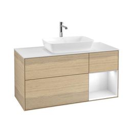 Villeroy & Boch Villeroy und Boch Finion Waschtischunterschrank F831GFPC 120cm, Abdeckplatte white matt, Regale Glossy white lacquer, Oak Veneer