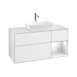 Villeroy & Boch Villeroy und Boch Finion Waschtischunterschrank G831MTGF 120cm, Abdeckplatte white matt, Emotion, Regale White matt lacquer, Glossy white lacquer