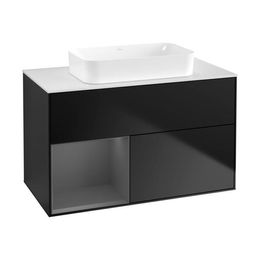 Villeroy & Boch Villeroy und Boch Finion Waschtischunterschrank F651GKPD 100x60,3x50,1cm, Regal links Anthracite matt, Black matt lacquer