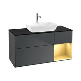 Villeroy & Boch Villeroy und Boch Finion Waschtischunterschrank F832HFHG 120cm, Abdeckplatte black matt, Regale Gold matt lacquer, Midnight Blue Matt Lacquer