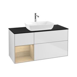 Villeroy & Boch Villeroy und Boch Finion Waschtischunterschrank G822PCMT 120cm, Abdeckplatte black matt, Emotion, Regale Oak Veneer, White matt lacquer