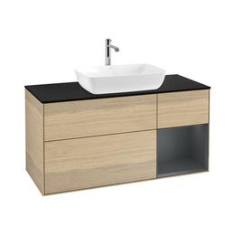 Villeroy & Boch Villeroy und Boch Finion Waschtischunterschrank F832HGPC 120cm, Abdeckplatte black matt, Regale Midnight matt lacquer, Oak Veneer