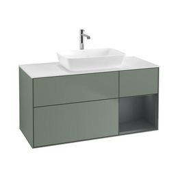 Villeroy & Boch Villeroy und Boch Finion Waschtischunterschrank F831HGGM 120cm, Abdeckplatte white matt, Regale Midnight matt lacquer, Olive Matt Lacquer