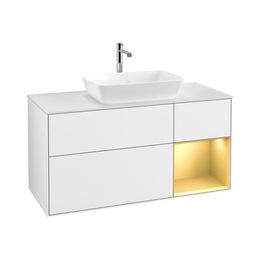 Villeroy & Boch Villeroy und Boch Finion Waschtischunterschrank F831HFGF 120cm, Abdeckplatte white matt, Regale Gold matt lacquer, Glossy white lacquer