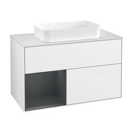 Villeroy & Boch Villeroy und Boch Finion Waschtischunterschrank G651HGGF 100x60,3x50,1cm, Regal links Midnight Blue Matt Lacquer, Glossy white lacquer