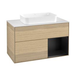 Villeroy & Boch Villeroy und Boch Finion Waschtischunterschrank F661PDPC 100x60,3x50,1cm, Regal rechts Black matt lacquer, Oak Veneer