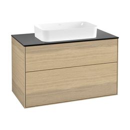 Villeroy & Boch Villeroy und Boch Finion Waschtischunterschrank G64200PC 100x60,3x50,1mm, Wandbeleuchtung, Glass Black Matt, Oak Veneer