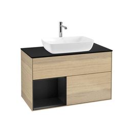 Villeroy & Boch Villeroy und Boch Finion Waschtischunterschrank F772PDPC 100cm, Abdeckplatte black matt, Regale Black matt lacquer, Oak Veneer