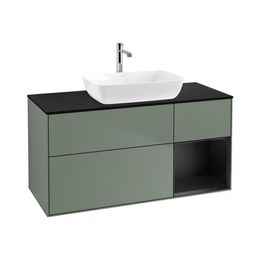 Villeroy & Boch Villeroy und Boch Finion Waschtischunterschrank F832PDGM 120cm, Abdeckplatte black matt, Regale Black matt lacquer, Olive Matt Lacquer