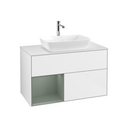 Villeroy & Boch Villeroy und Boch Finion Waschtischunterschrank F771GMGF 100cm, Abdeckplatte white matt, Regale Olive matt lacquer, Glossy white lacquer