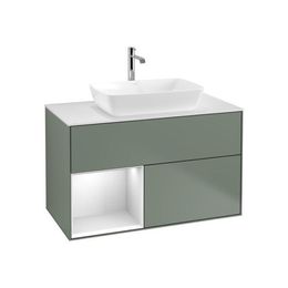 Villeroy & Boch Villeroy und Boch Finion Waschtischunterschrank F771MTGM 100cm, Abdeckplatte white matt, Regale White matt lacquer, Olive Matt Lacquer