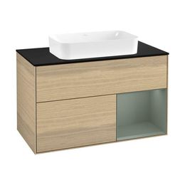 Villeroy & Boch Villeroy und Boch Finion Waschtischunterschrank F662GMPC 100x60,3x50,1cm, Regal rechts Olive Matt Lacquer, Oak Veneer