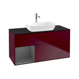 Villeroy & Boch Villeroy und Boch Finion Waschtischunterschrank G822GKHB 120cm, Abdeckplatte black matt, Emotion, Regale Anthracite matt lacquer, Peony Matt