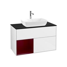Villeroy & Boch Villeroy und Boch Finion Waschtischunterschrank F772HBGF 100cm, Abdeckplatte black matt, Regale Peony matt lacquer, Glossy white lacquer
