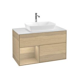 Villeroy & Boch Villeroy und Boch Finion Waschtischunterschrank F771PCPC 100cm, Abdeckplatte white matt, Regale Oak Veneer, Oak Veneer