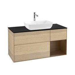 Villeroy & Boch Villeroy und Boch Finion Waschtischunterschrank F832GNPC 120cm, Abdeckplatte black matt, Regale Walnut Veneer, Oak Veneer