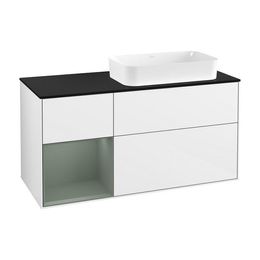 Villeroy & Boch Villeroy und Boch Finion Waschtischunterschrank F682GMGF 120x60,3x50,1cm, Regal links Olive Matt Lacquer, Glossy white lacquer