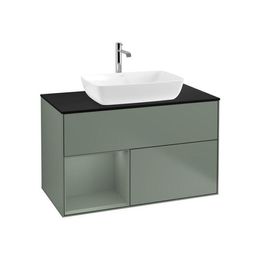 Villeroy & Boch Villeroy und Boch Finion Waschtischunterschrank F772GMGM 100cm, Abdeckplatte black matt, Regale Olive matt lacquer, Olive Matt Lacquer