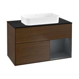 Villeroy & Boch Villeroy und Boch Finion Waschtischunterschrank F662HGGN 100x60,3x50,1cm, Regal rechts Midnight Blue Matt Lacquer, Walnut veneer