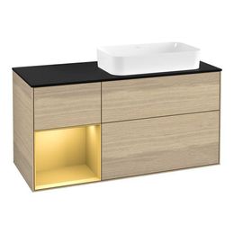 Villeroy & Boch Villeroy und Boch Finion Waschtischunterschrank F682HFPC 120x60,3x50,1cm, Regal links Gold matt, Oak Veneer