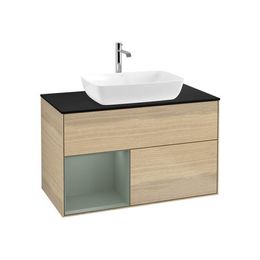 Villeroy & Boch Villeroy und Boch Finion Waschtischunterschrank F772GMPC 100cm, Abdeckplatte black matt, Regale Olive matt lacquer, Oak Veneer