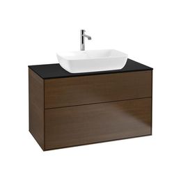 Villeroy & Boch Villeroy und Boch Finion Waschtischunterschrank F76200GN 100x60,3cm, Abdeckplatte black matt, Walnut veneer