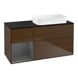 Villeroy & Boch Villeroy und Boch Finion Waschtischunterschrank F682GKGN 120x60,3x50,1cm, Regal links Anthracite matt, Walnut veneer