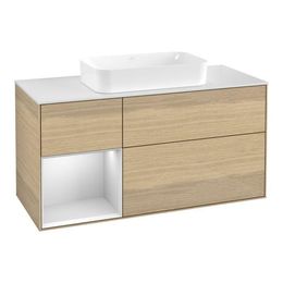 Villeroy & Boch Villeroy und Boch Finion Waschtischunterschrank F701MTPC 120x60,3x50,1cm, Regal links White matt lacquer, Oak Veneer