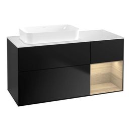 Villeroy & Boch Villeroy und Boch Finion Waschtischunterschrank F691PCPD 120x60,3x50,1cm, Regal rechts Oak Veneer, Black matt lacquer