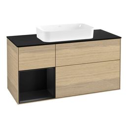Villeroy & Boch Villeroy und Boch Finion Waschtischunterschrank F702PDPC 120x60,3x50,1cm, Regal links Black matt lacquer, Oak Veneer