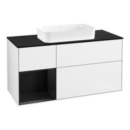 Villeroy & Boch Villeroy und Boch Finion Waschtischunterschrank F702PDGF 120x60,3x50,1cm, Regal links Black matt lacquer, Glossy white lacquer