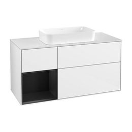 Villeroy & Boch Villeroy und Boch Finion Waschtischunterschrank F701PDGF 120x60,3x50,1cm, Regal links Black matt lacquer, Glossy white lacquer