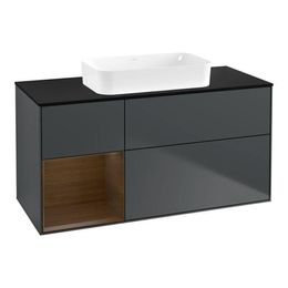 Villeroy & Boch Villeroy und Boch Finion Waschtischunterschrank G702GNHG 120x60,3x50,1cm, Regal rechts Walnut veneer, Midnight Blue Matt Lacquer