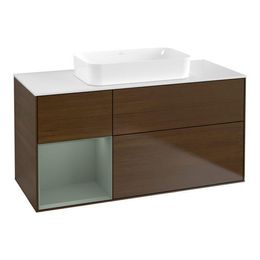 Villeroy & Boch Villeroy und Boch Finion Waschtischunterschrank G701GMGN 120x60,3x50,1cm, Regal rechts Olive Matt Lacquer, Walnut veneer