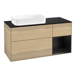 Villeroy & Boch Villeroy und Boch Finion Waschtischunterschrank F692PDPC 120x60,3x50,1cm, Regal rechts Black matt lacquer, Oak Veneer