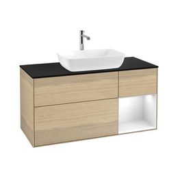 Villeroy & Boch Villeroy und Boch Finion Waschtischunterschrank G832GFPC 120cm, Abdeckplatte black matt, Emotion, Regale Glossy white lacquer, Oak Veneer