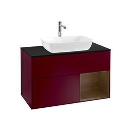 Villeroy & Boch Villeroy und Boch Finion Waschtischunterschrank F782GNHB 100cm, Abdeckplatte black matt, Regale Walnut Veneer, Peony Matt