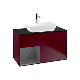 Villeroy & Boch Villeroy und Boch Finion Waschtischunterschrank G772GKHB 100cm, Abdeckplatte black matt, Emotion, Regale Anthracite matt lacquer, Peony Matt