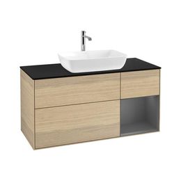 Villeroy & Boch Villeroy und Boch Finion Waschtischunterschrank G832GKPC 120cm, Abdeckplatte black matt, Emotion, Regale Anthracite matt lacquer, Oak Veneer