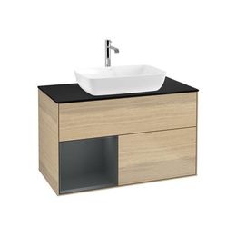 Villeroy & Boch Villeroy und Boch Finion Waschtischunterschrank G772HGPC 100cm, Abdeckplatte black matt, Emotion, Regale Midnight matt lacquer, Oak Veneer