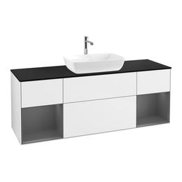 Villeroy & Boch Villeroy und Boch Finion Waschtischunterschrank G862GKGF 160cm, Abdeckplatte black matt, Emotion, Regale Anthracite matt lacquer, Glossy white lacquer