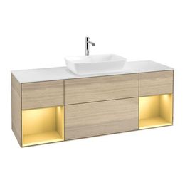 Villeroy & Boch Villeroy und Boch Finion Waschtischunterschrank G861HFPC 160cm, Abdeckplatte white matt, Emotion, Regale Gold matt lacquer, Oak Veneer
