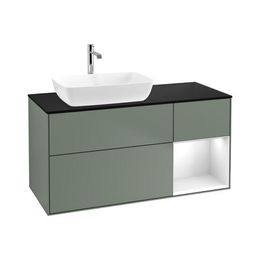 Villeroy & Boch Villeroy und Boch Finion Waschtischunterschrank G812GFGM 120cm, Abdeckplatte black matt, Emotion, Regale Glossy white lacquer, Olive Matt Lacquer